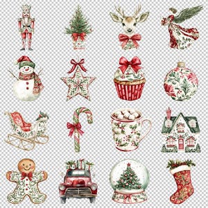 16 Watercolor Christmas Toile Clipart Graphics - Printable PNG Files ...