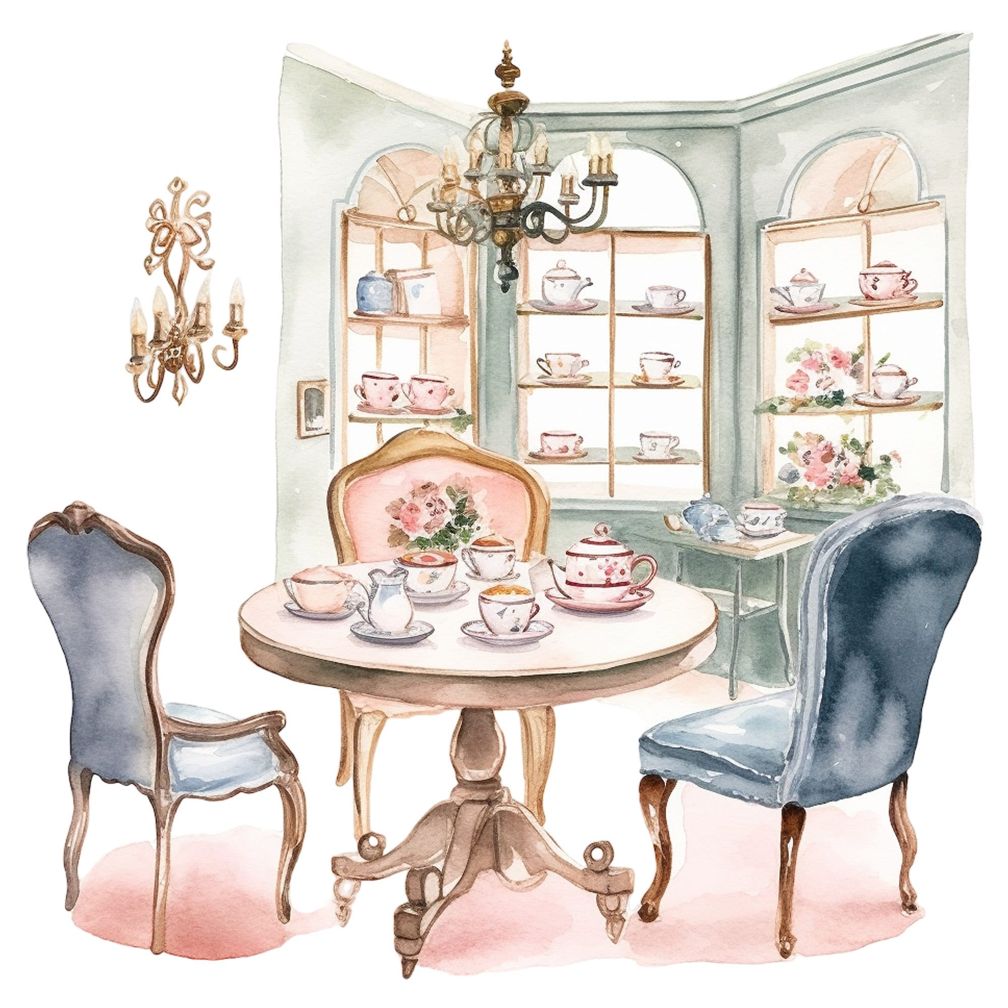 16 Cute English Tea Room Clipart Watercolor Graphics Digital Download PNG Files for Commercial ...