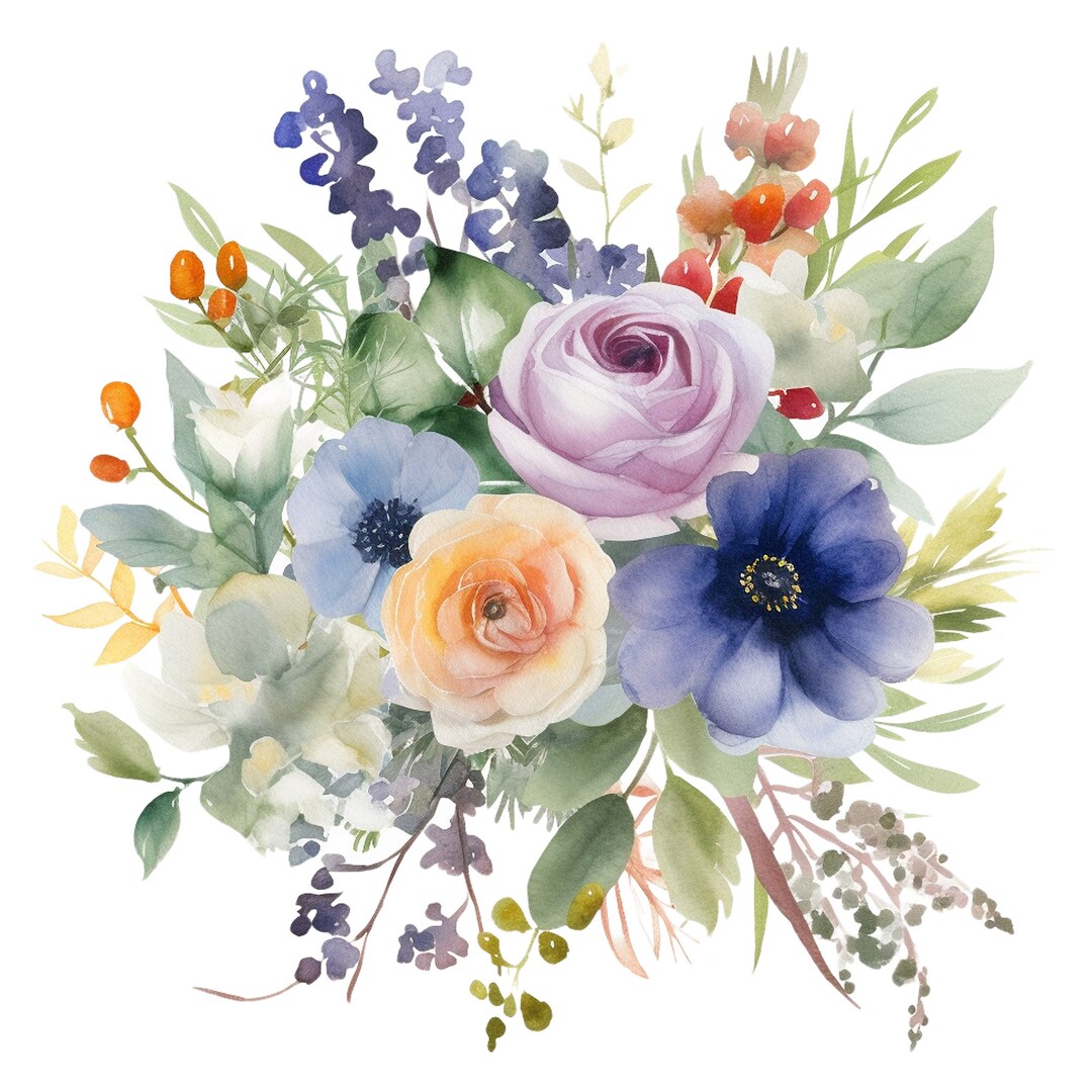 10 Watercolor Flower Bouquet Clipart Graphics Floral PNG - Etsy
