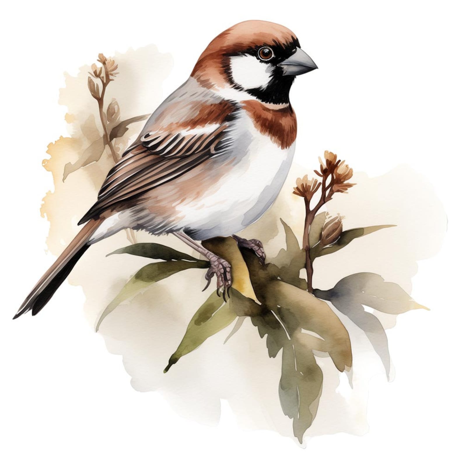 10 Sparrow Bird Watercolor Clipart Graphics - Digital Download PNG ...