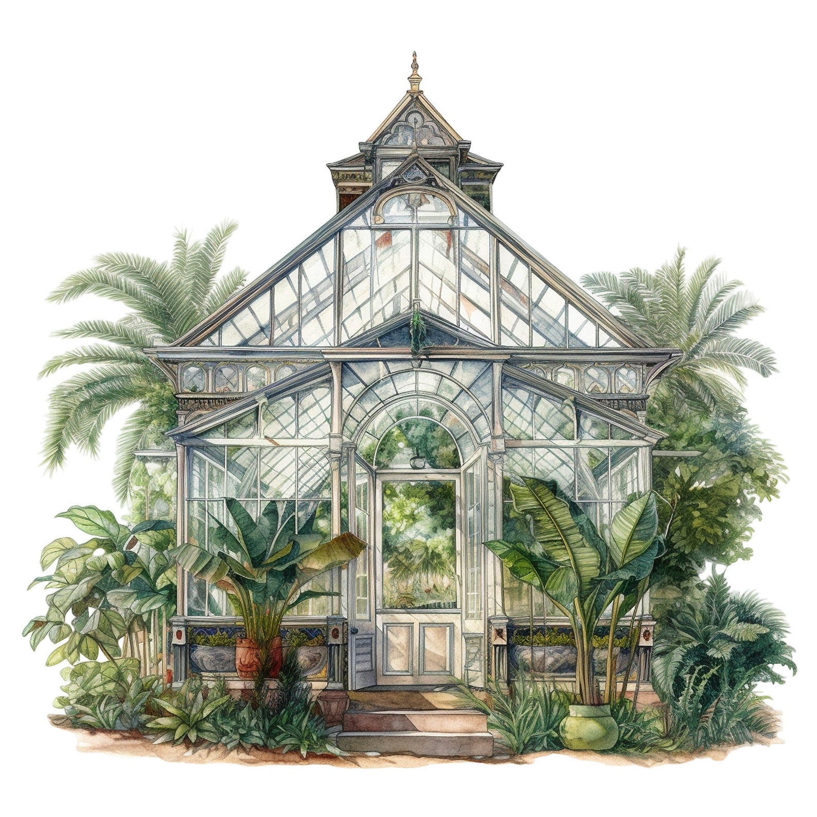 16 Victorian Glass Greenhouse Watercolor Graphics Digital - Etsy
