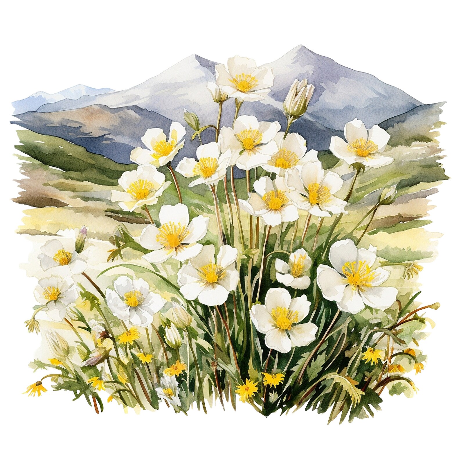 10 Watercolor Alpine Flowers Scenery Clipart – Printable PNG Files ...