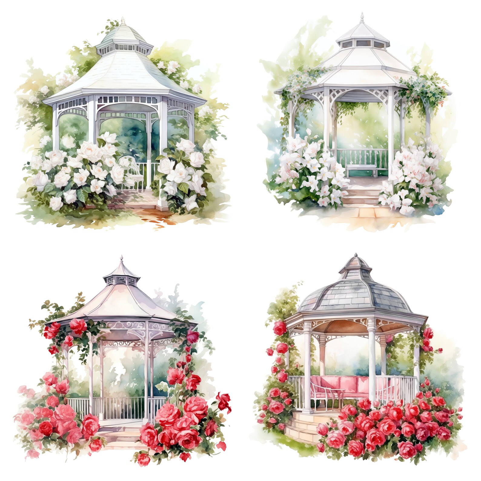 16 Watercolor Garden Gazebo Clipart Graphics Bundle - Printable PNG ...