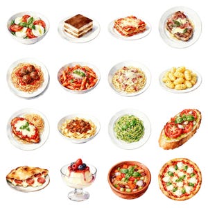 16 Watercolor Italian Food Clipart - Printable PNG Files Transparent ...