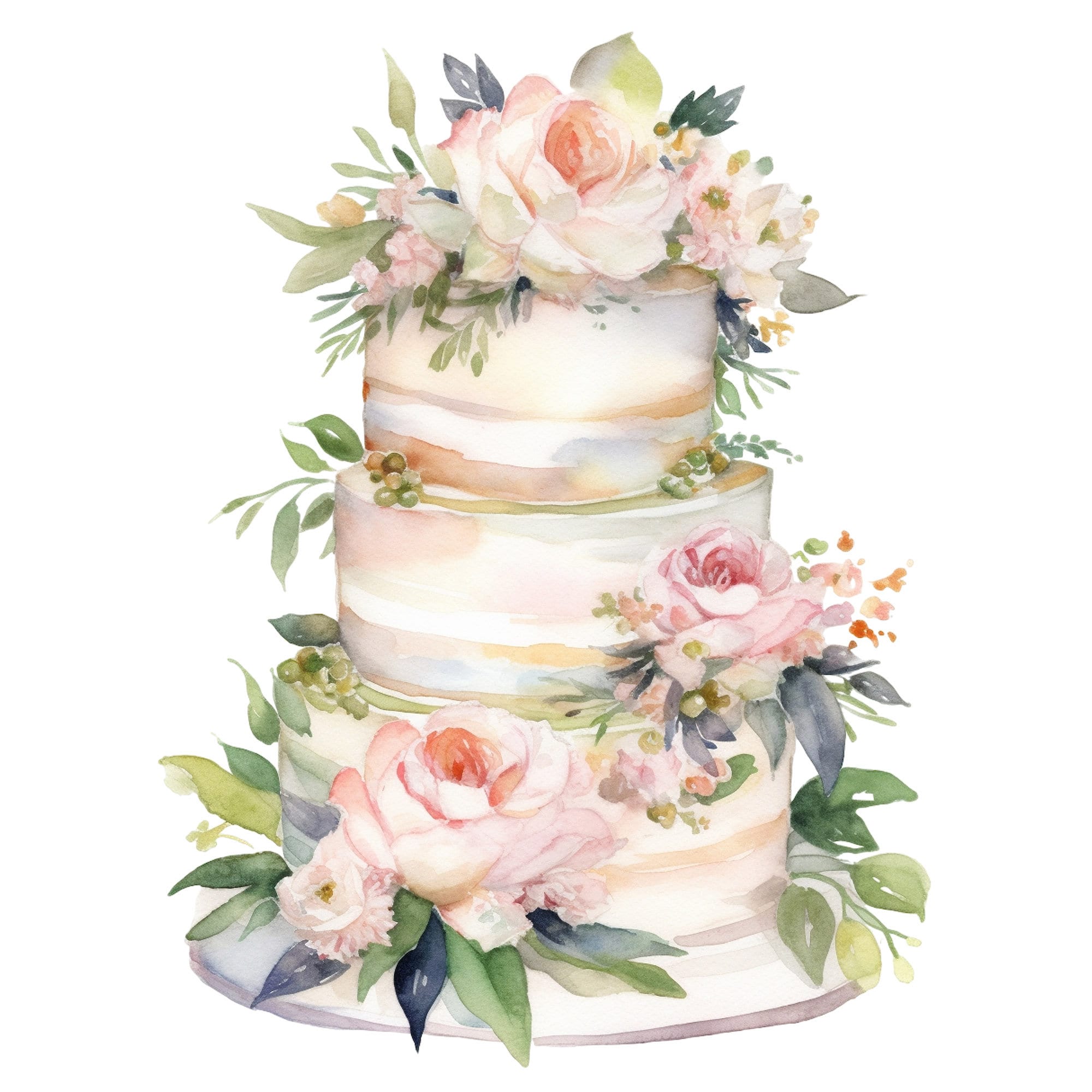 10 Watercolor Wedding Cakes Clipart Graphics Digital Download PNG Files ...