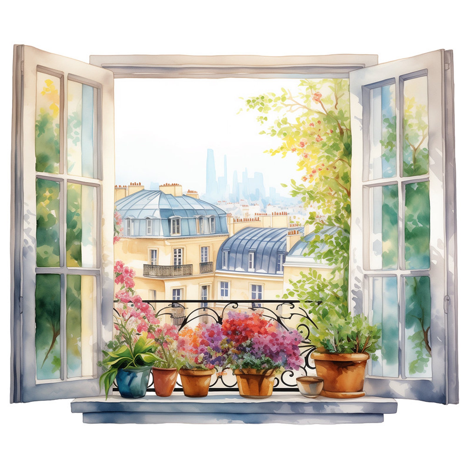 6 Watercolor Paris Window View Clipart Graphics - Digital Download PNG ...
