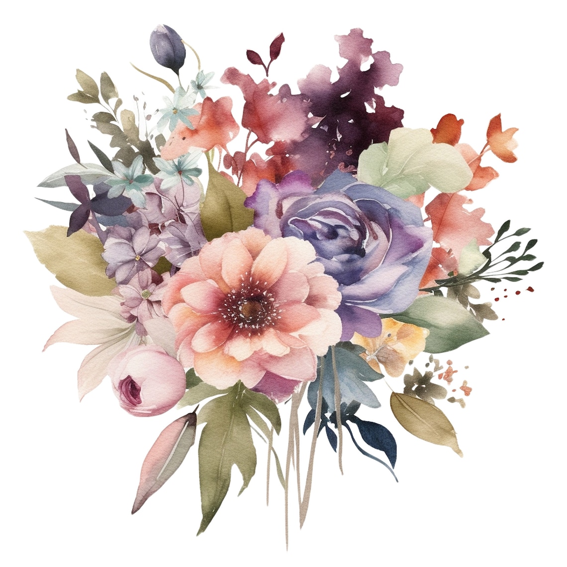 10 Watercolor Flower Bouquet Clipart Graphics Floral PNG - Etsy