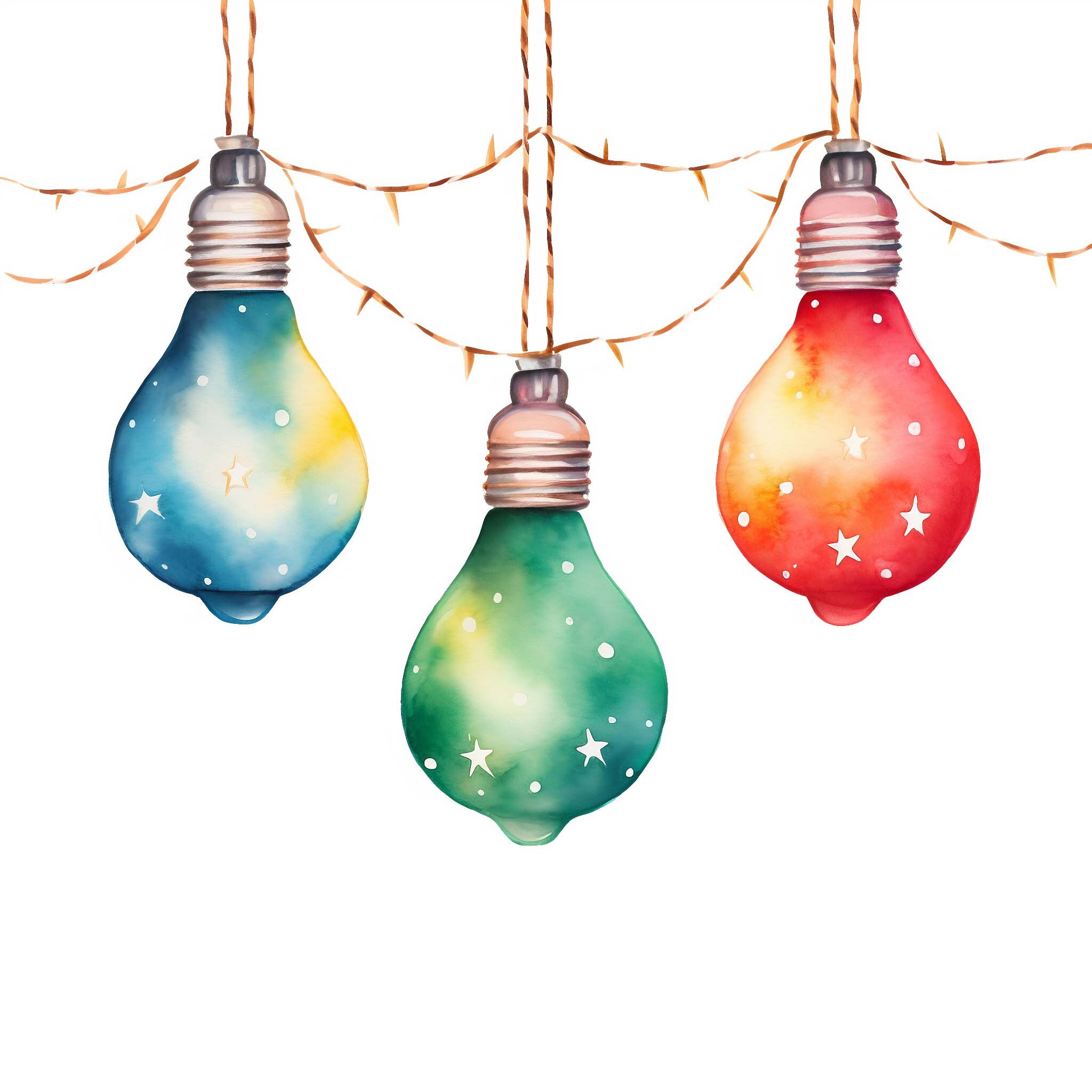 10 Watercolor Christmas String Lights Clipart – Printable PNG Files ...