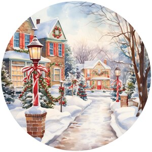 10 Candy Cane Lane Christmas Scene Watercolor Clipart Graphics ...