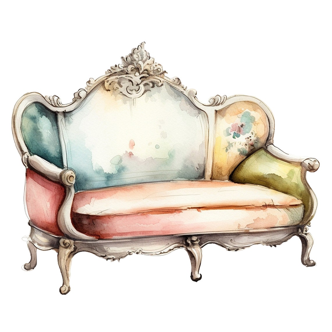 10 Watercolor Antique Sofa Furniture Clipart - Digital Download PNG ...
