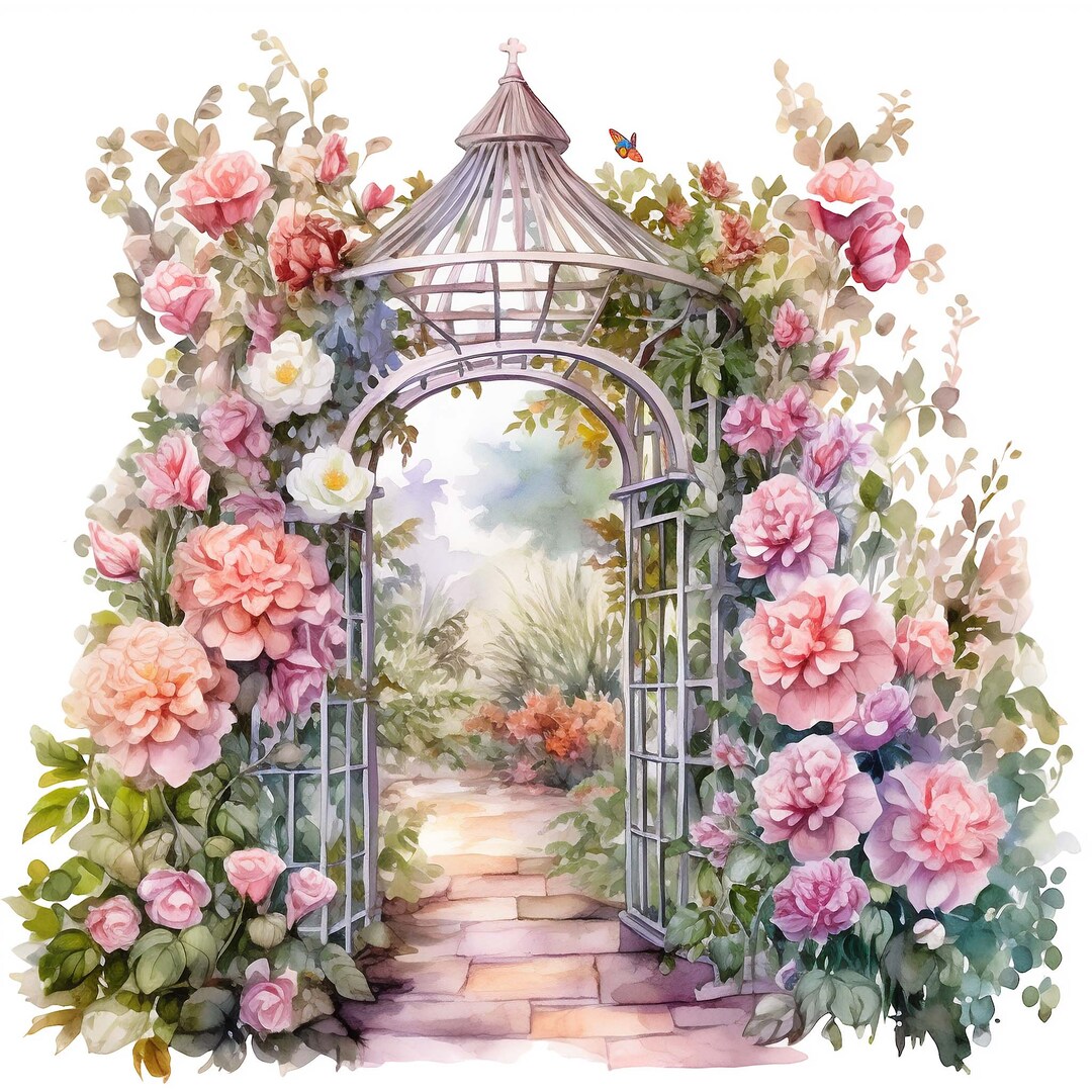 8 Watercolor Secret Garden Clipart – Printable PNG Graphics ...