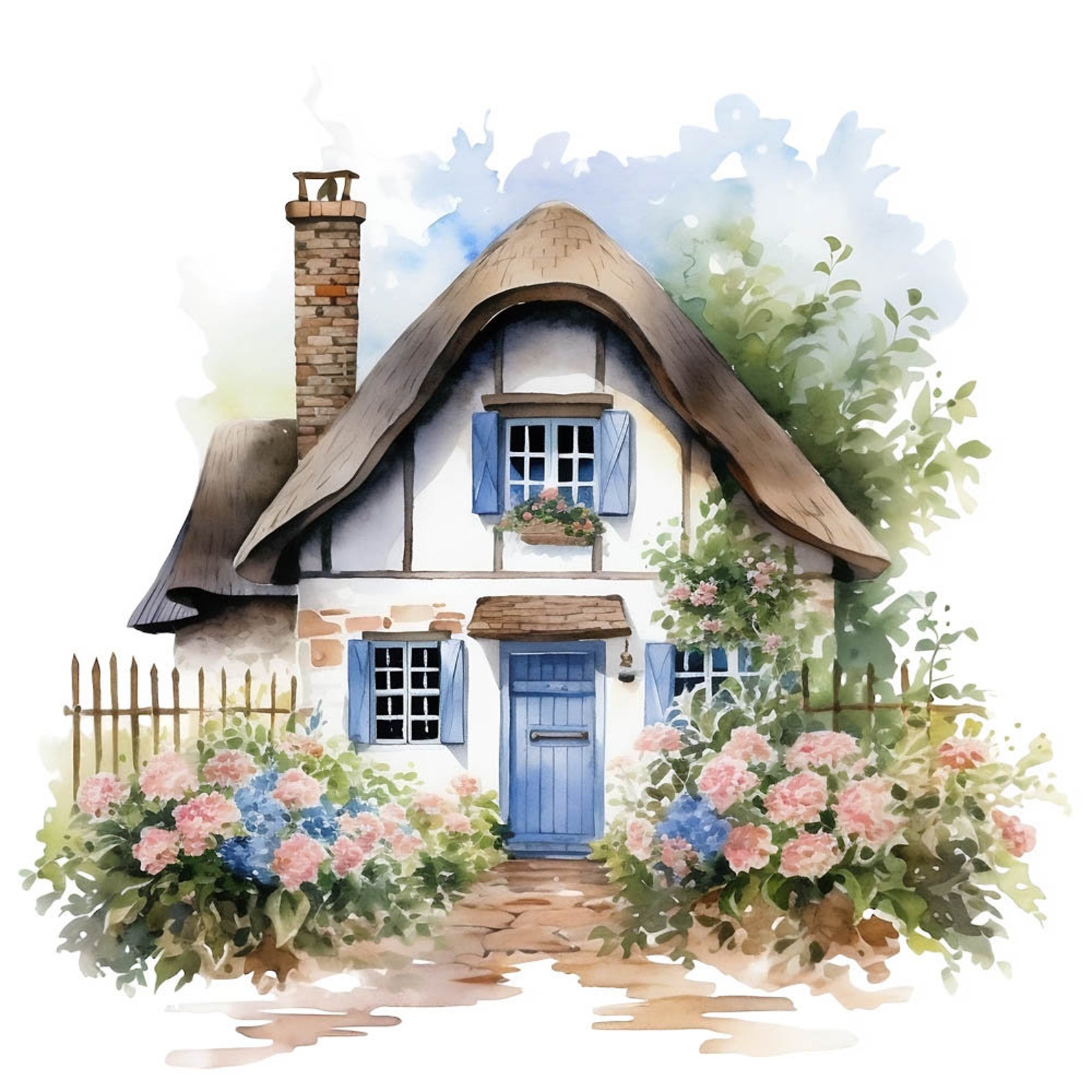 10 Cute Country Cottage Clipart Watercolor Graphics - Printable PNG ...