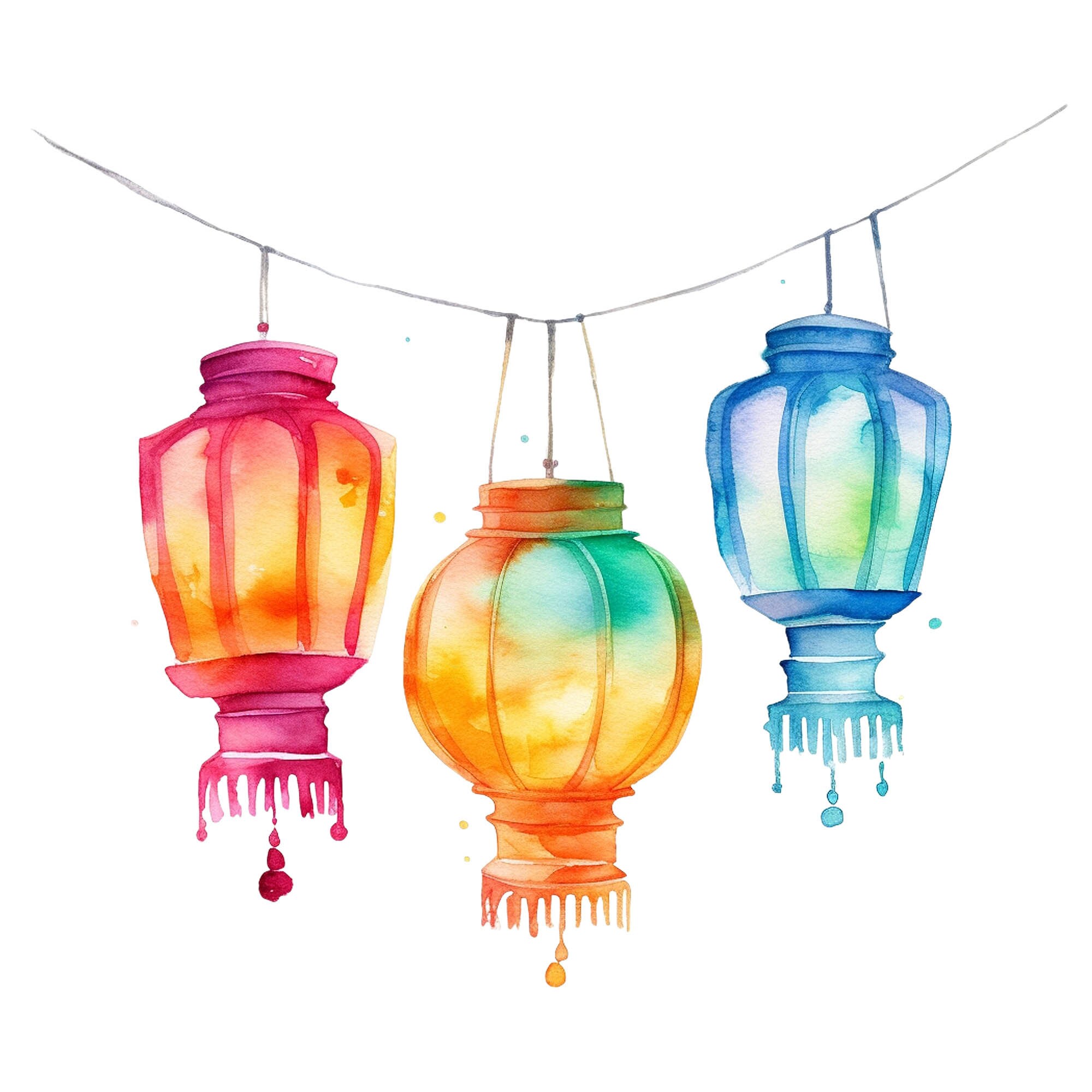 16 Party Lanterns Clipart Watercolor Graphics Digital Download PNG ...