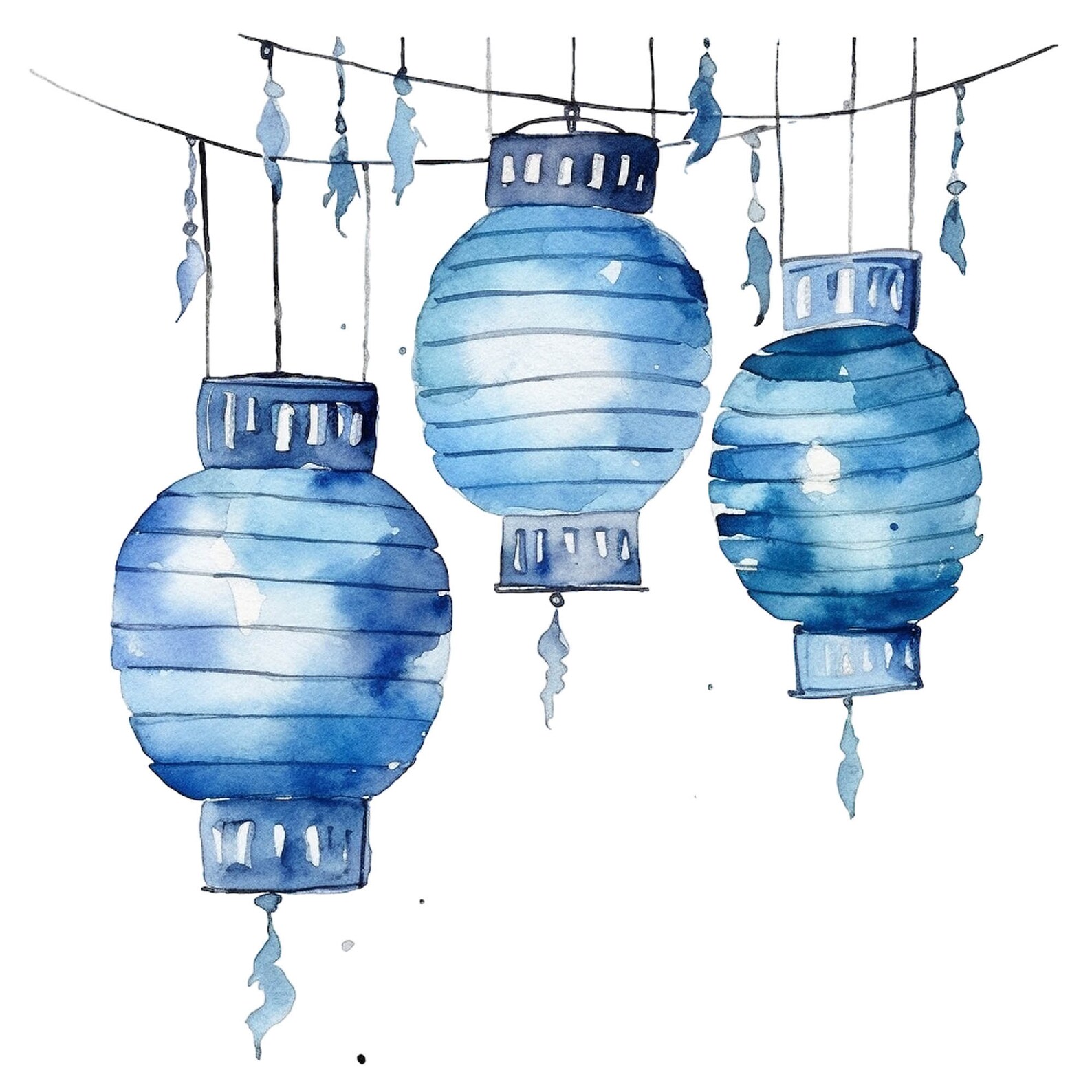 16 Party Lanterns Clipart Watercolor Graphics Digital Download PNG ...