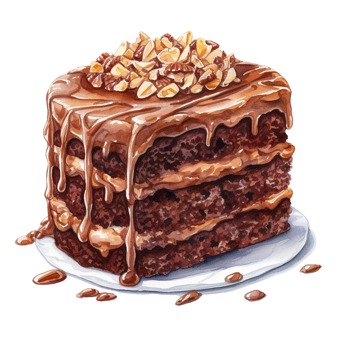 10 Watercolor Chocolate Cakes Clipart Digital Download PNG Files for ...