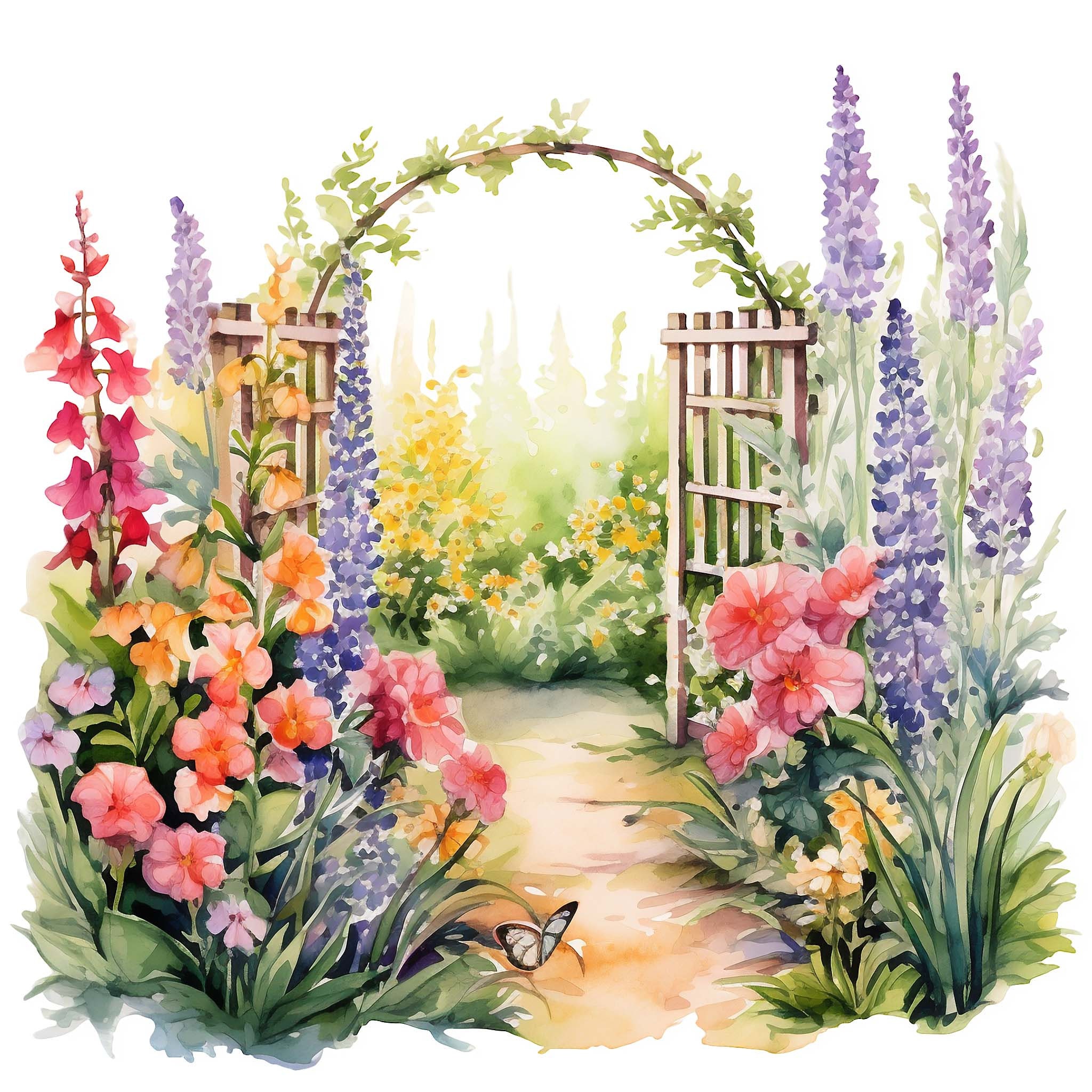 10 Watercolor Summer Garden Clipart Graphics Printable PNG Files for ...