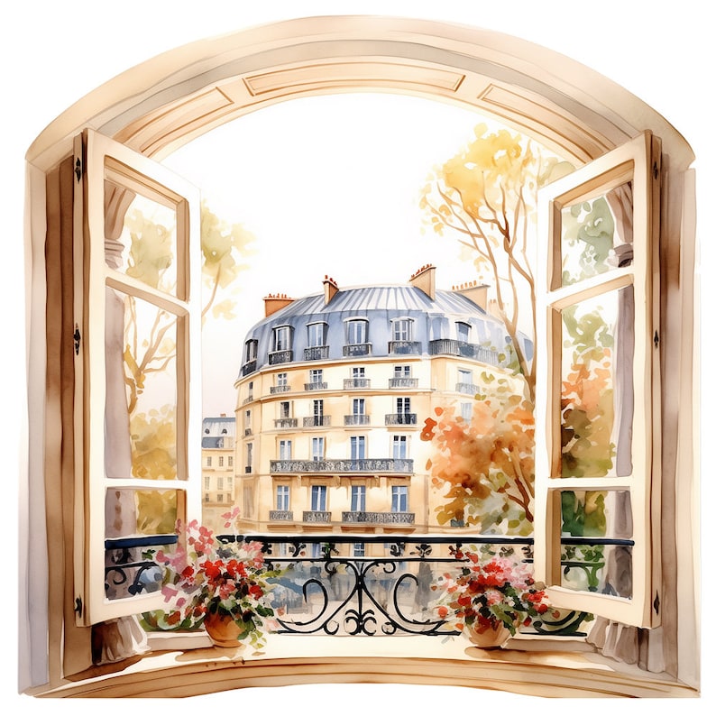 10 Paris Window View Vol. 2 Watercolor Clipart Graphics Printable PNG ...