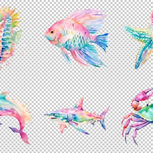 16 Watercolor Preppy Sea Creatures Clipart Graphics Printable PNG Files ...