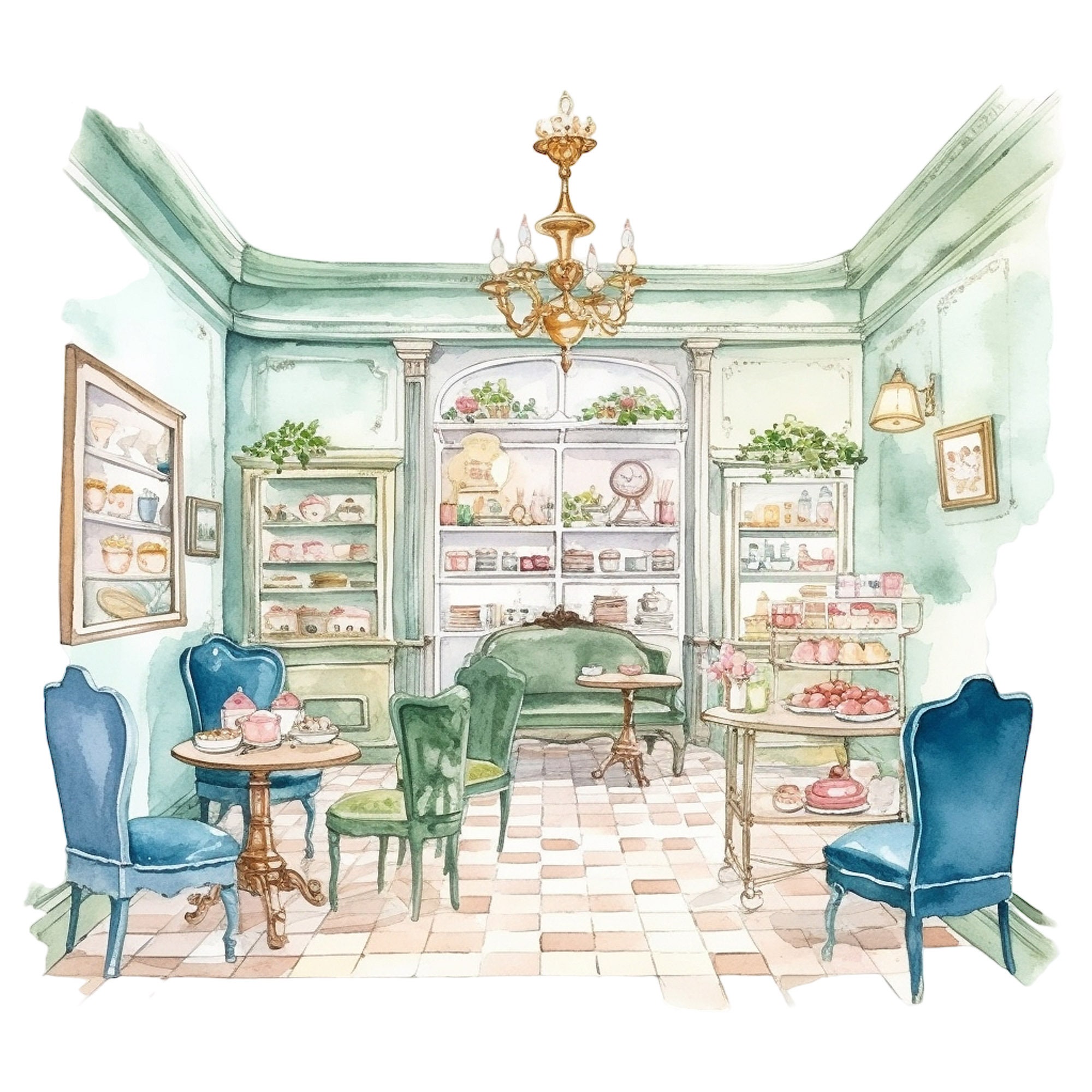 16 Cute English Tea Room Clipart Watercolor Graphics Digital - Etsy