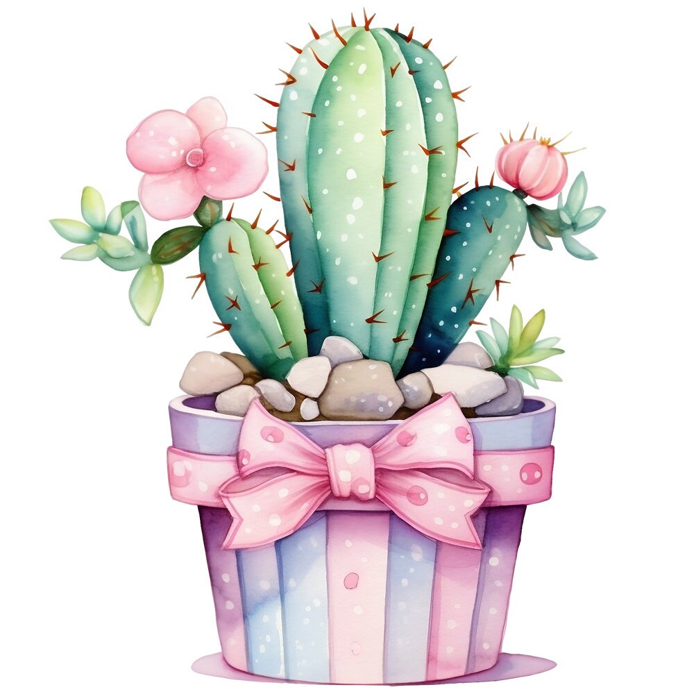 10 Potted Cactus Watercolor Clipart Graphics - Digital Download PNG ...