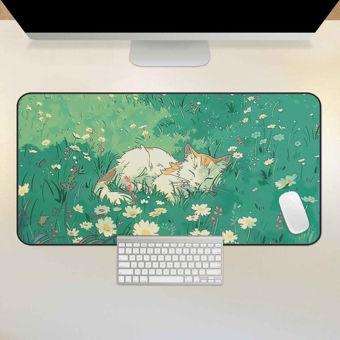 Cat Nap Desk Mat Cute Kitty Mouse Pad Lofi Cute Cat Desk Mat MTG ...