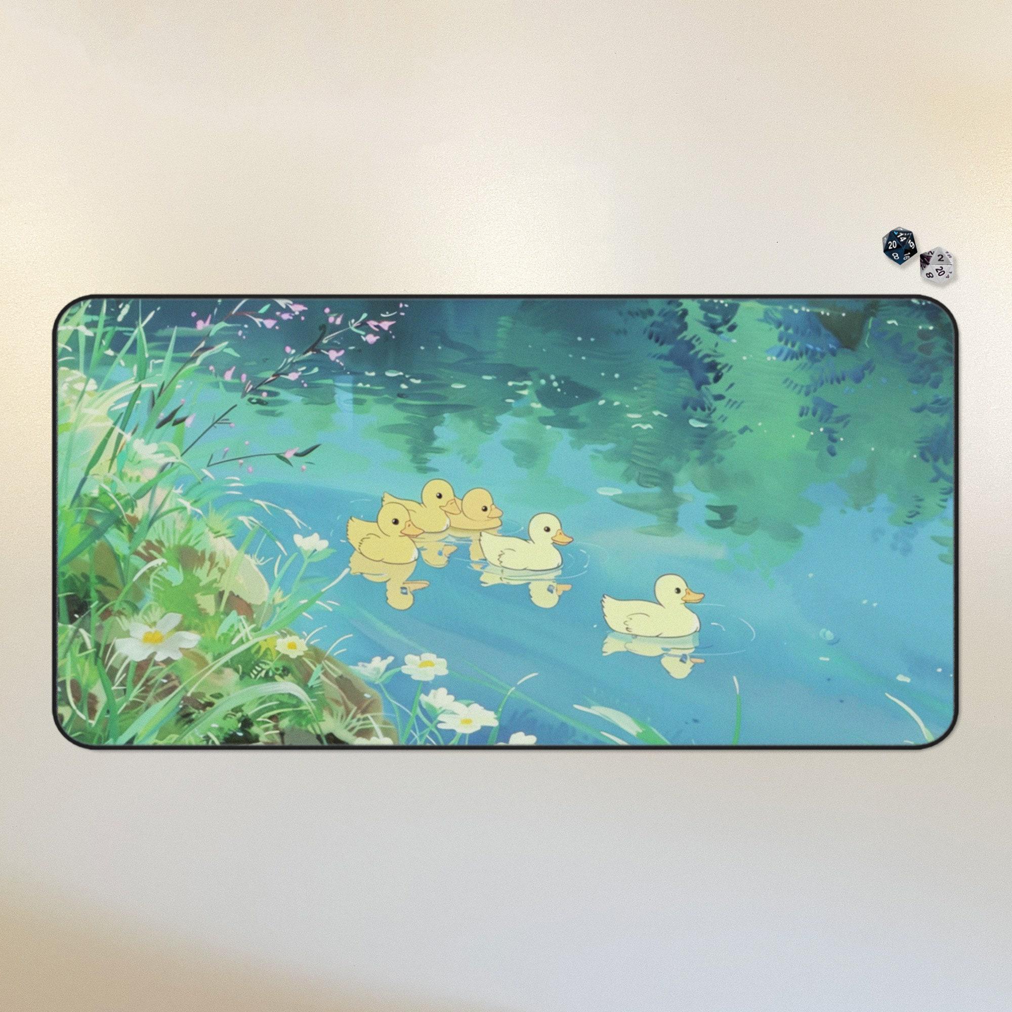Kawaii Ducklings Blue Desk Mat Lofi Aesthetic Mouse Pad Cute Ducks MTG ...