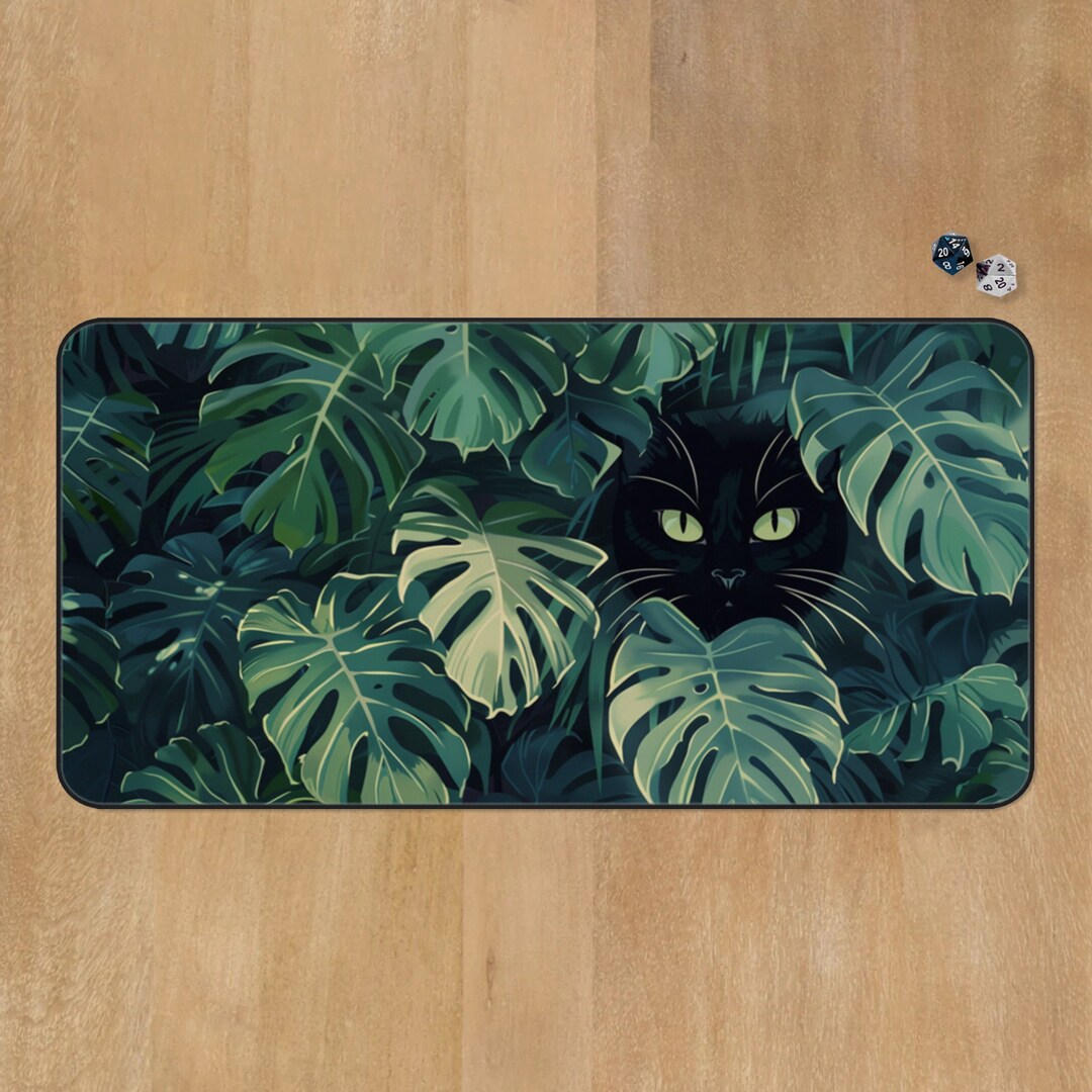 Monstera Cat Desk Mat Aesthetic Mouse Pad Cute Cat MTG Playmat Lorcana ...