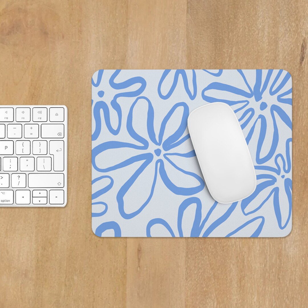 Baby Blue Flower Desk Mat Floral Aesthetic Mousepad Pastel Blue Mouse ...
