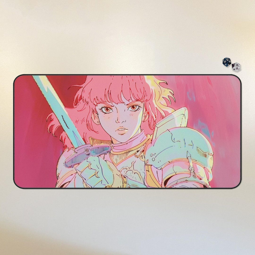 Pink Warrior Girl MTG Playmat With Commander Zones, Pink Anime Desk Mat ...