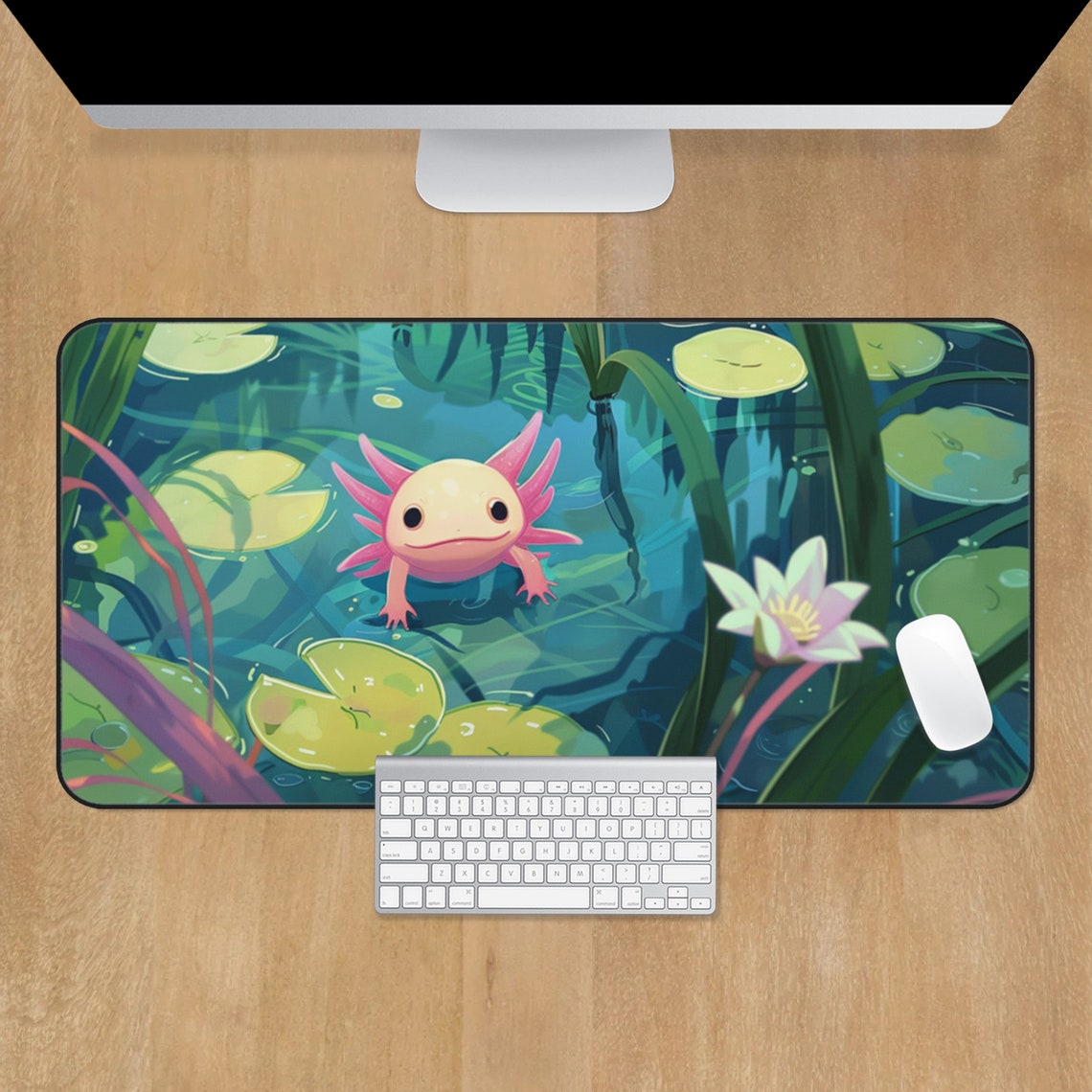 Axolotl Desk Mat Cute Axolotl Pink MTG Playmat Aesthetic Mouse Pad ...