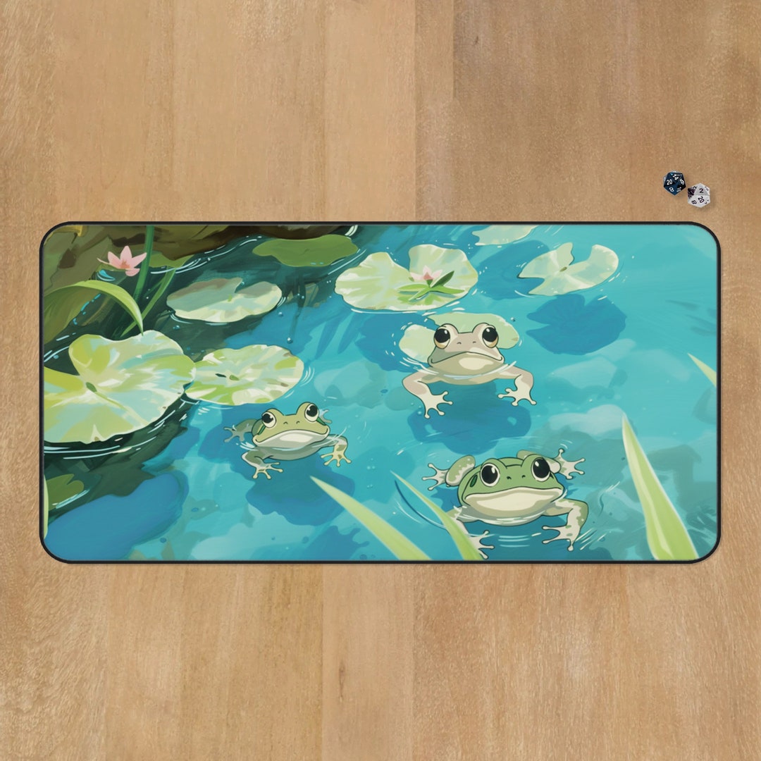 Frog Pond Desk Mat Lofi Frogs Aesthetic Mouse Pad Cute Frog MTG Playmat ...