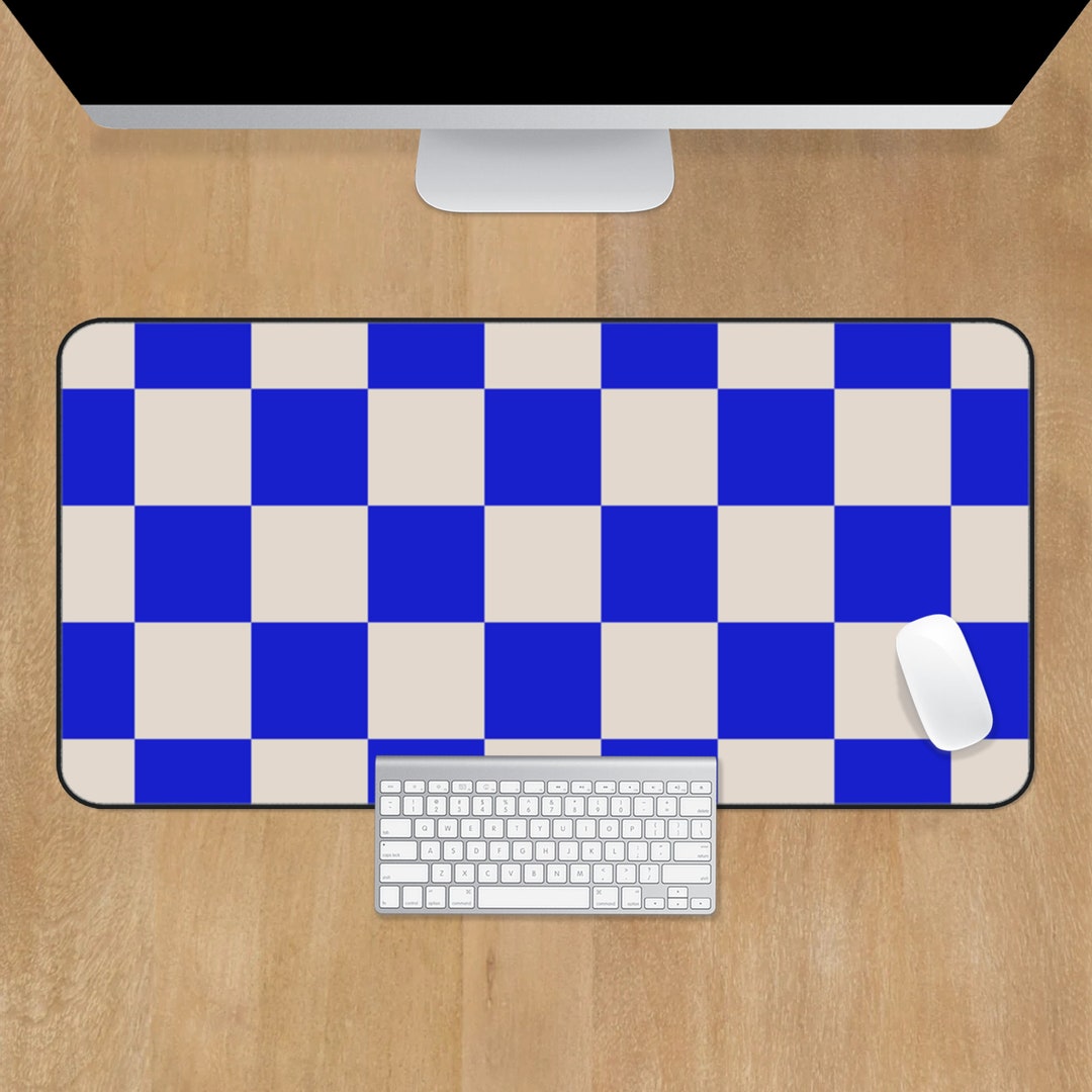 Checkered Desk Mat Royal Blue Aesthetic Mousepad Checker Cute Mouse Pad ...