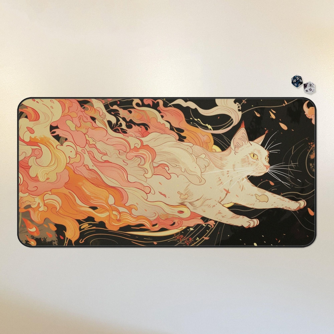 Embercat MTG Playmat Cute Fire Cat Desk Mat Lorcana TCG Playmat ...