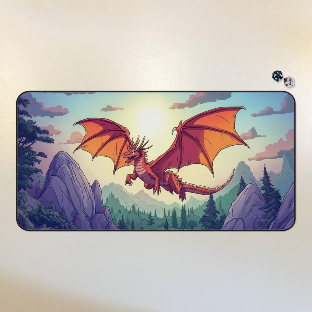 Red Dragon MTG Playmat, Cute Anime Dragon Play Mat Lorcana TCG, Dragon ...