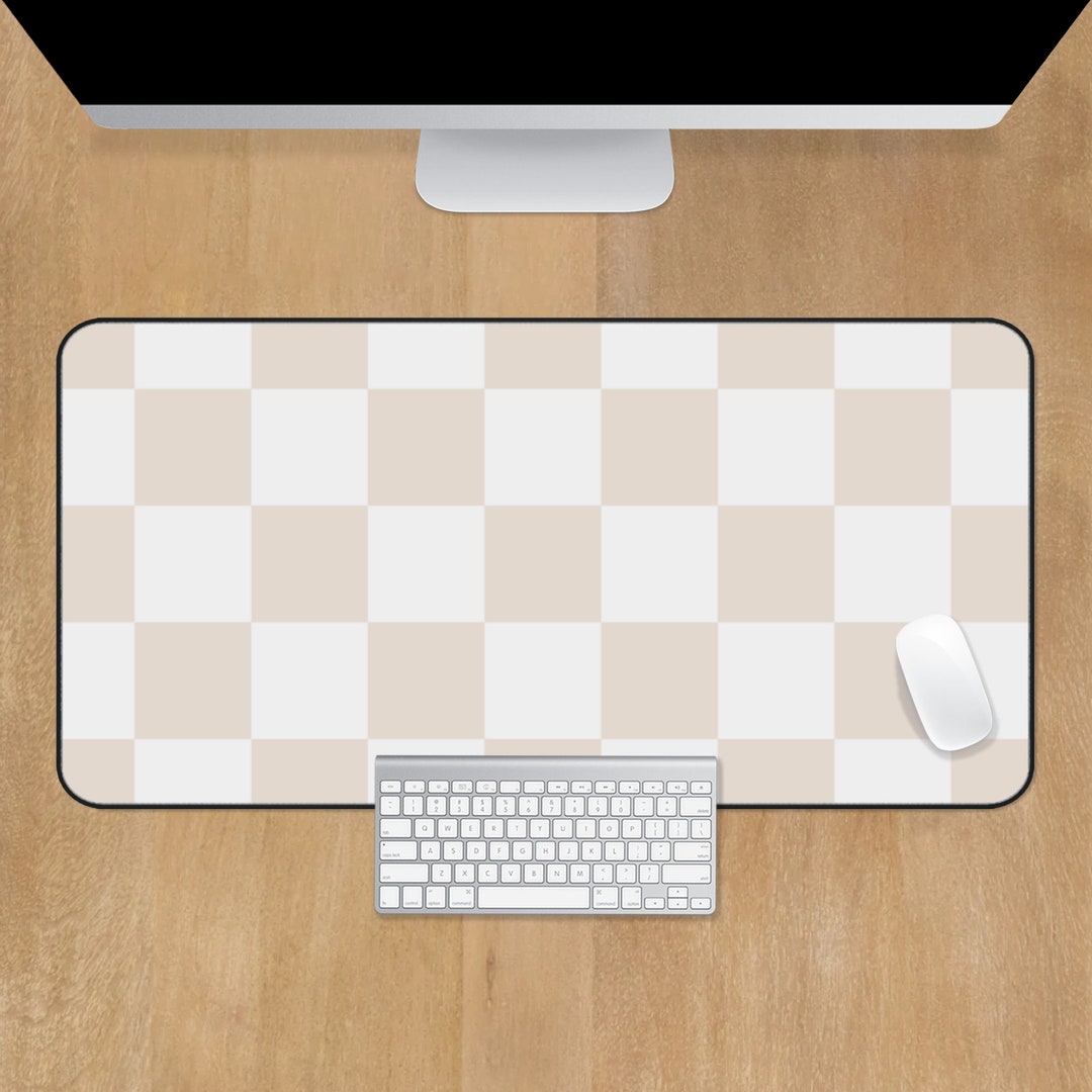 Neutral Checkered Desk Mat Checker Board Aesthetic Mousepad Cute White ...