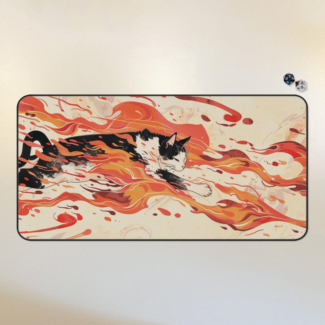 Embercat MTG Playmat Fire Cat Desk Mat Lorcana TCG Playmat Ukiyo-e ...