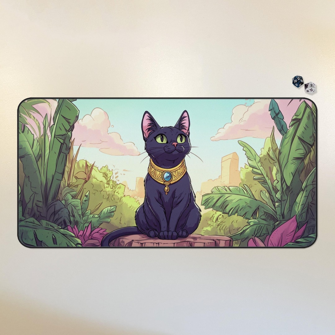 Sacred Black Cat MTG Playmat, Cute Anime Cat Play Mat for Lorcana TCG ...