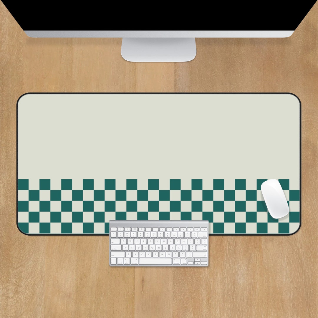 Checkered Desk Mat Teal Blue Aesthetic Mousepad Checker Print Cute ...