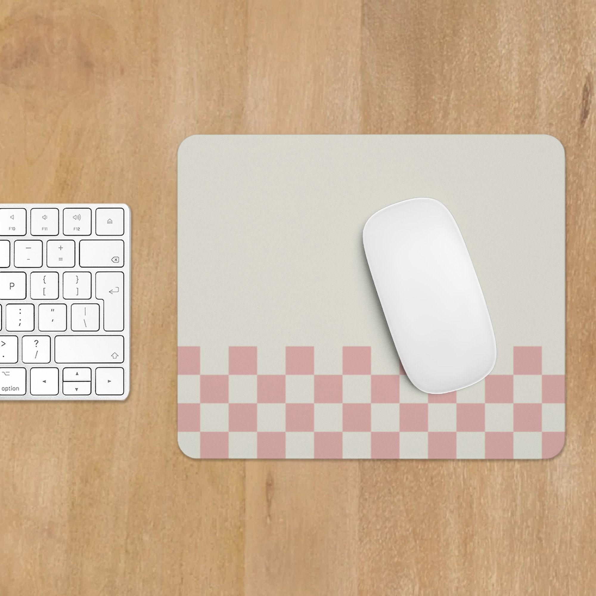 Checkered Desk Mat Pink Aesthetic Mousepad Checker Print Cute Pink ...