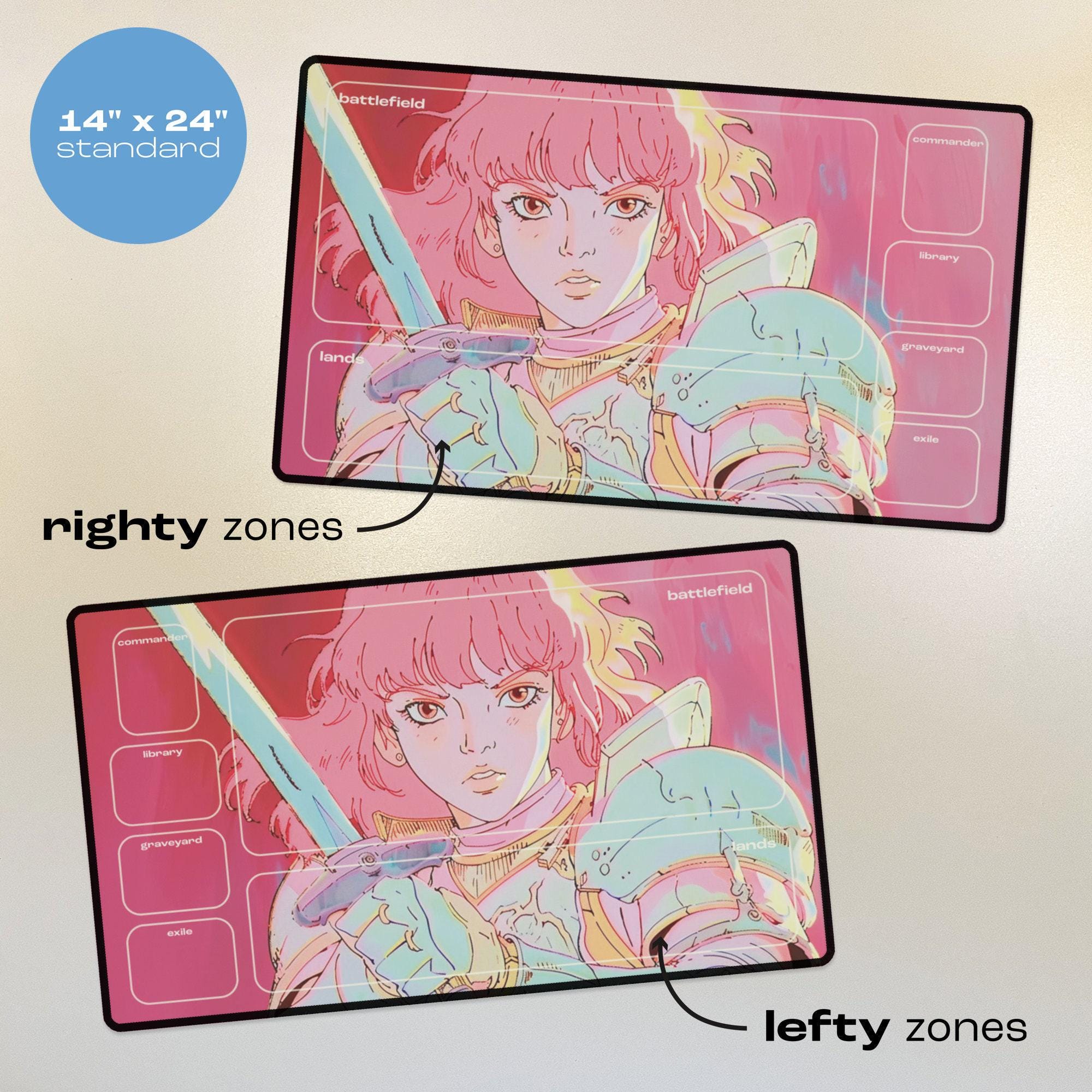 Pink Warrior Girl MTG Playmat With Commander Zones, Pink Anime Desk Mat ...