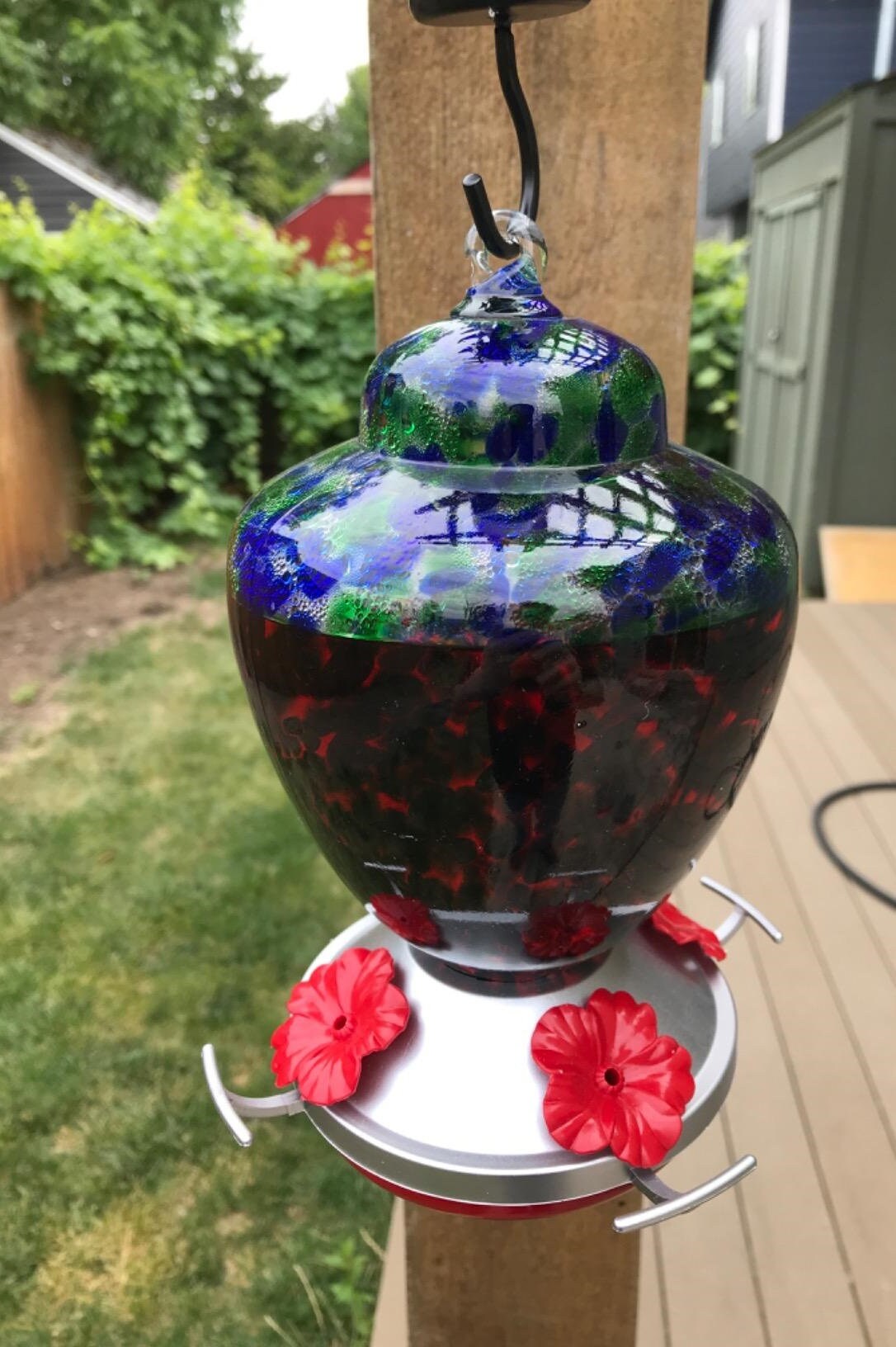 Hanging Wires Hummingbird Feeder With Moat Hook With Perch Hand Blown ...