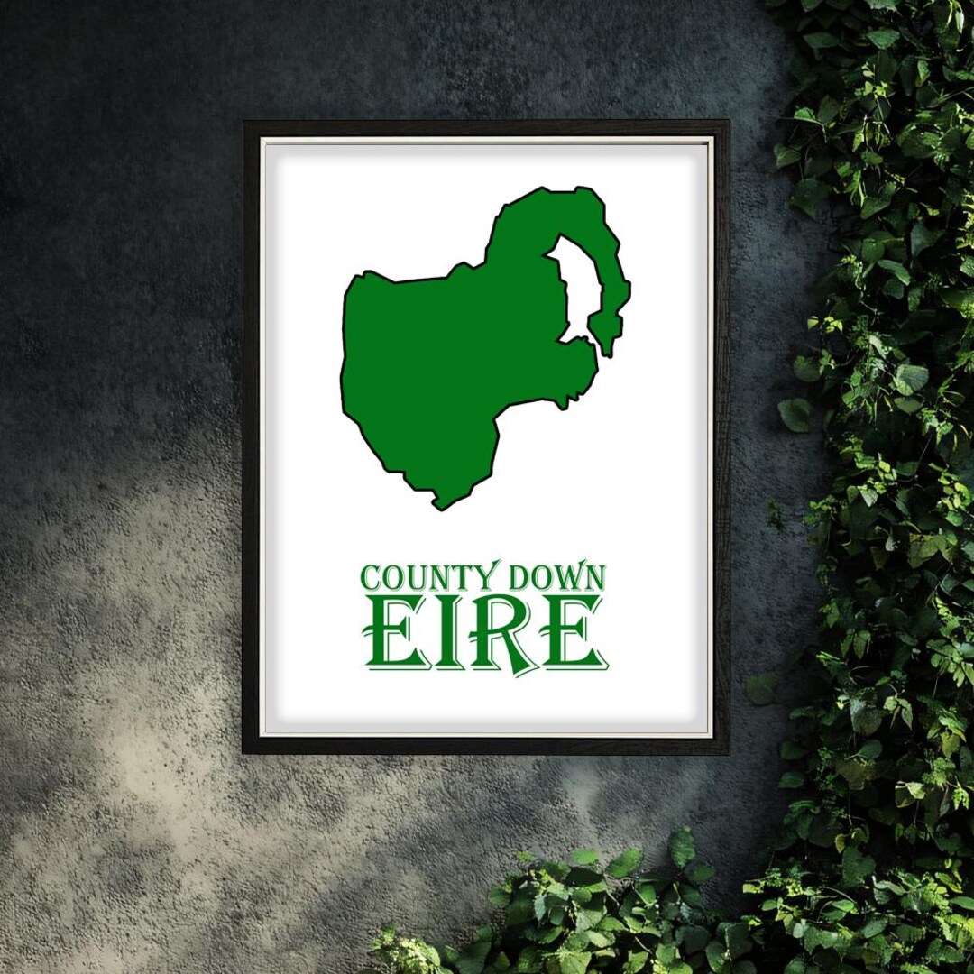 County Down Ireland Poster: Green Outline Map, Framed Art - Etsy