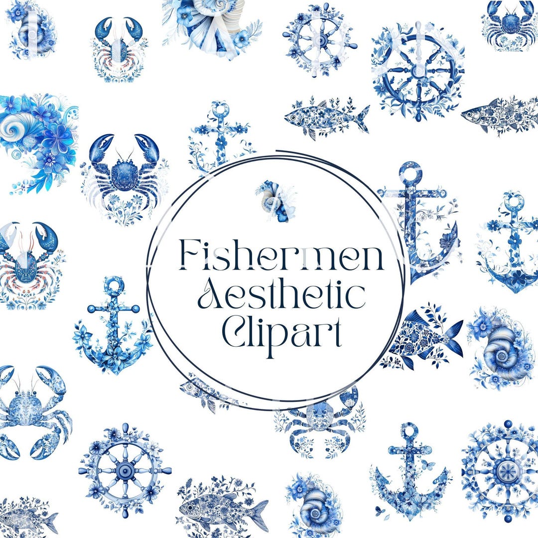 Fishermen Aesthetic Clipart Png, Sardine Clipart Png, Blue Floral ...