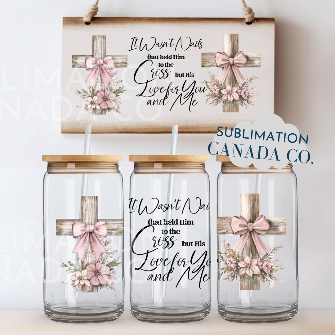 Christian Cross Glass Can UV DTF,16 Oz Libbey Wrap Coquette Christian ...