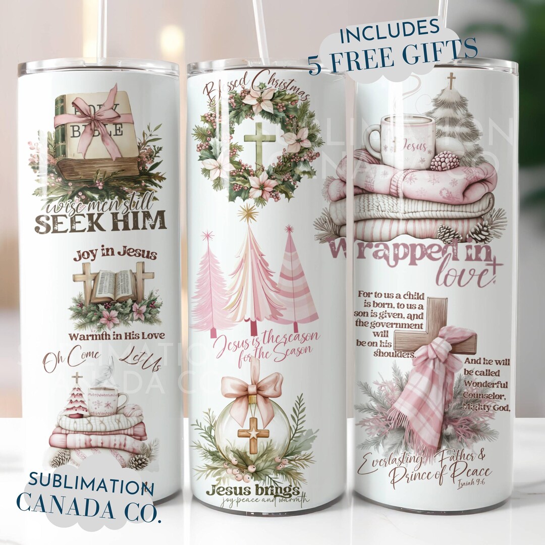 Christmas Christian Affirmation Tumbler Wrap, Pink Christmas Bible ...