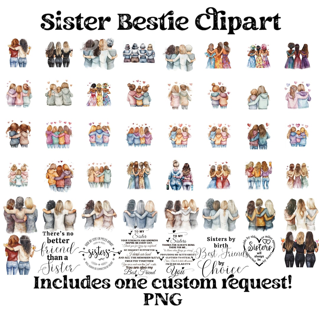 Sister Bestie Clipart Png Best Sisters Design UV DTF Sister Love Quote ...
