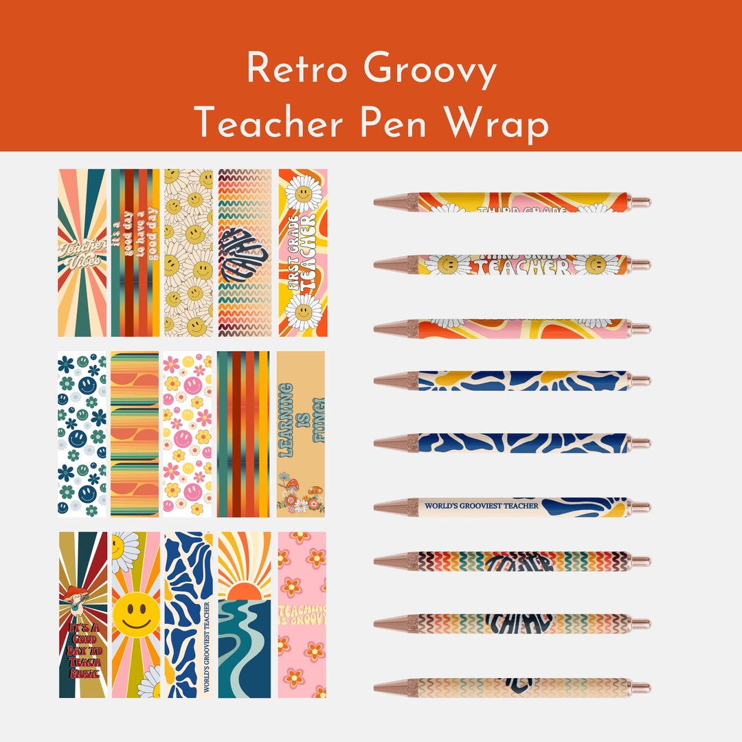 Retro Groovy Teacher Pen Wraps Sublimation Download Png Grade 1,2,3,4,5 ...
