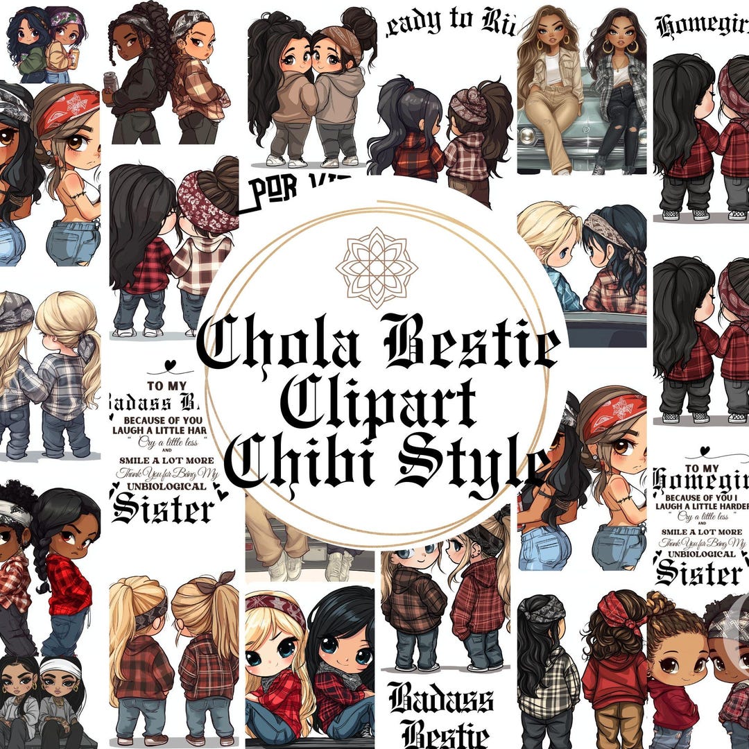 Bestie Clipart Png, Chola Chibi Style Best Friend Clipart UV DTF Badass ...