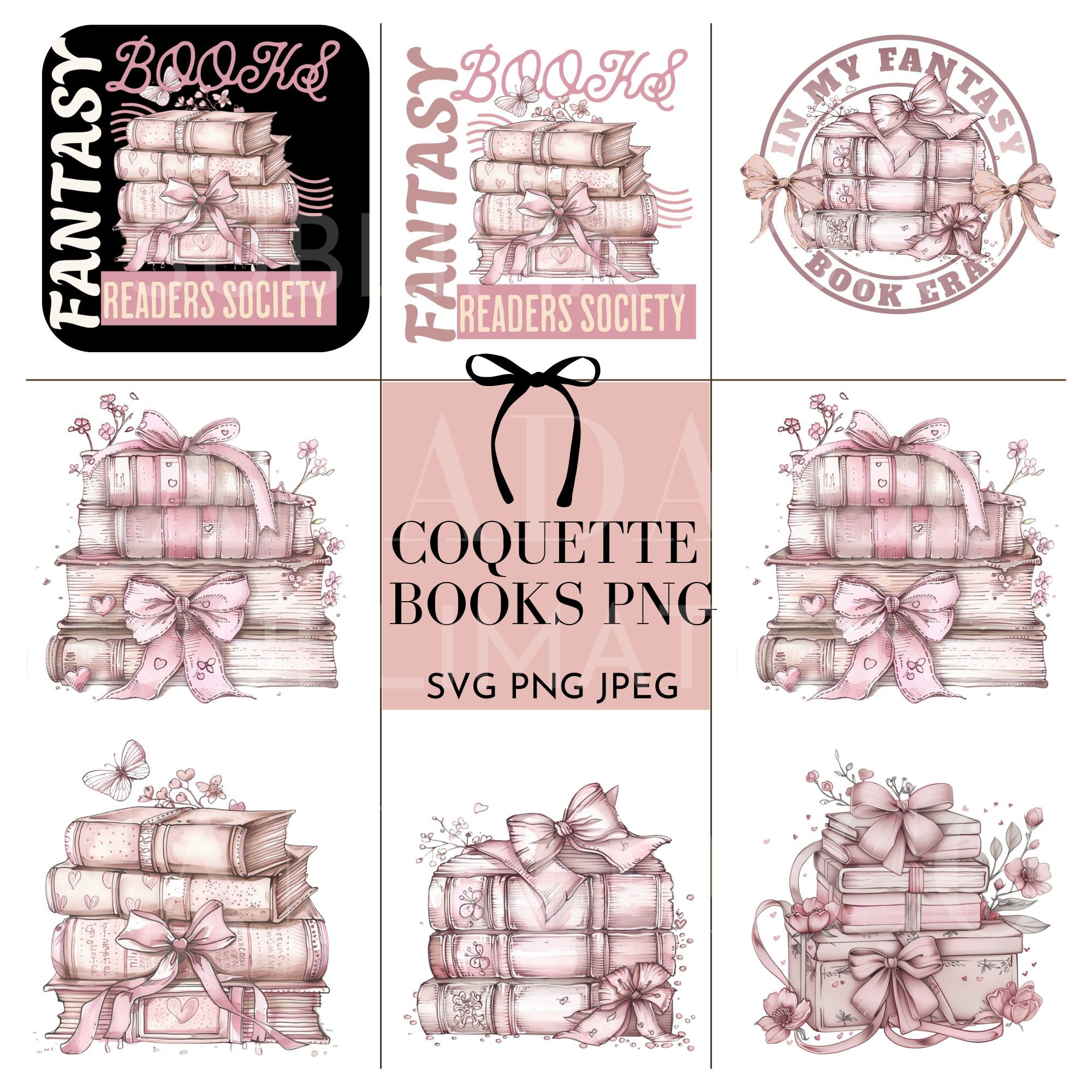 Coquette PNG Bundle, Coquette Book Lover SVG, Fantasy Books Coquette ...