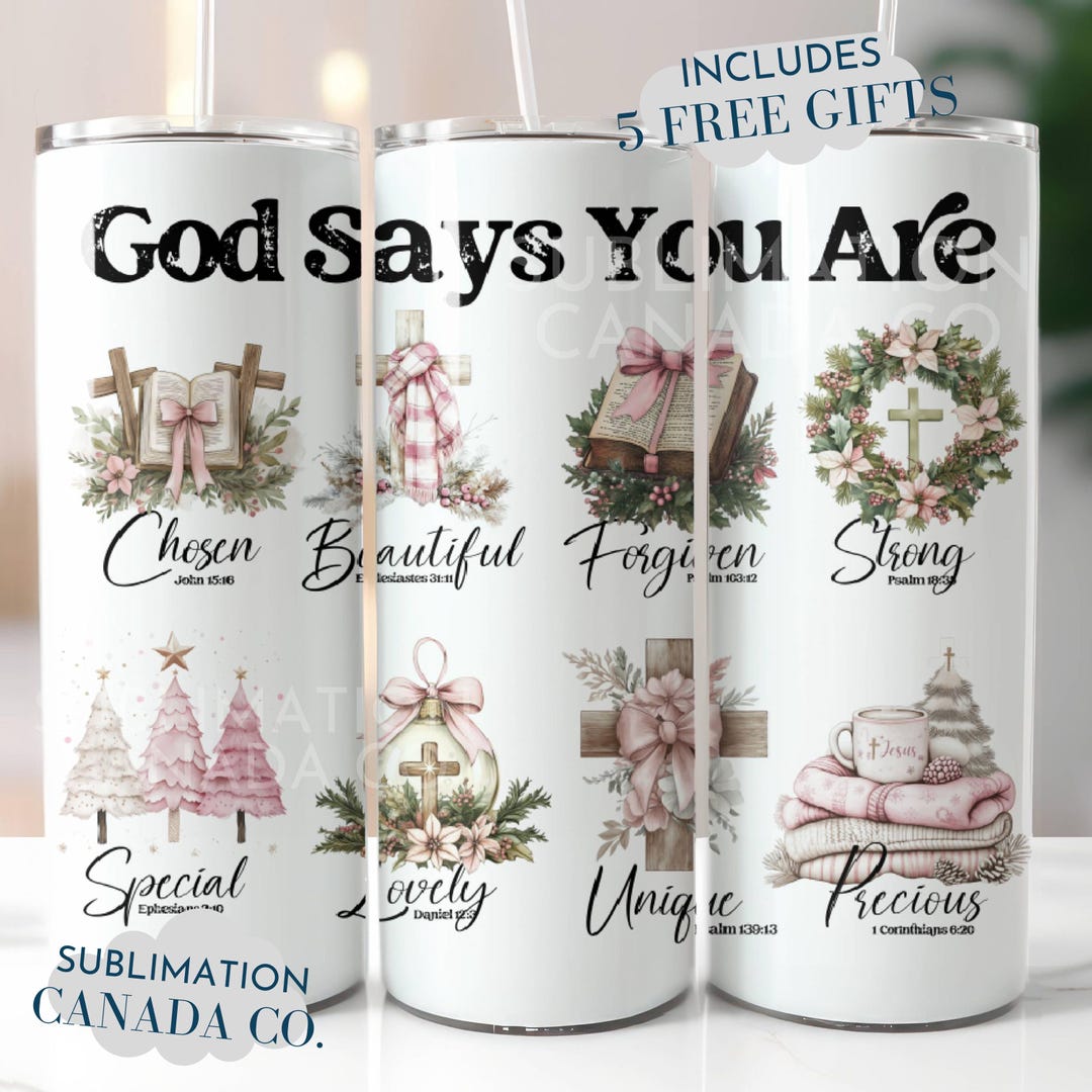 Christmas Christian Affirmation Tumbler Wrap, Pink Christmas Bible ...